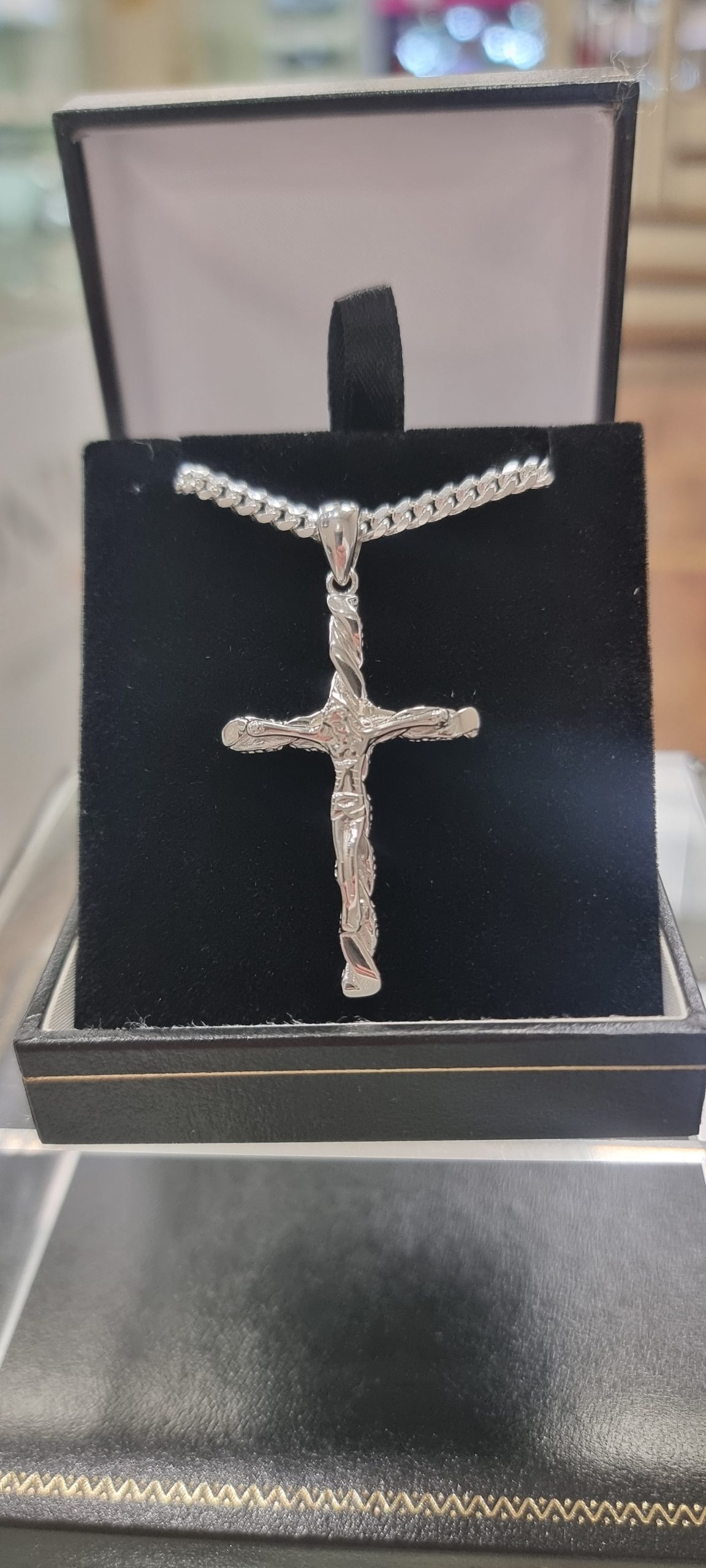 Sterling Silver Crucifix With Cuban Chain - Conway's Jewellers